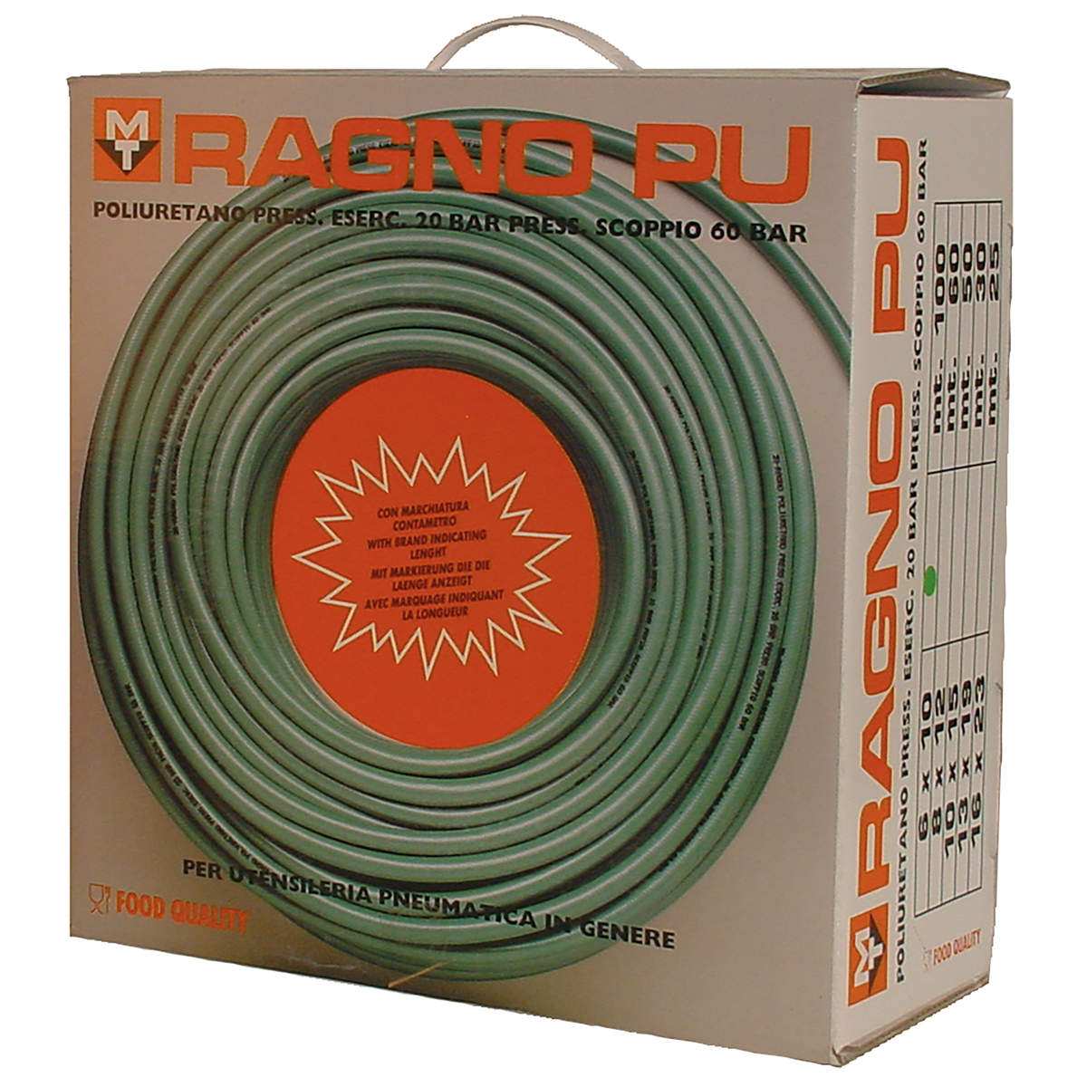 1812128 - 8mm x 12mm Ragno Pu Food Grade Hose 60M | FluidAirFittings