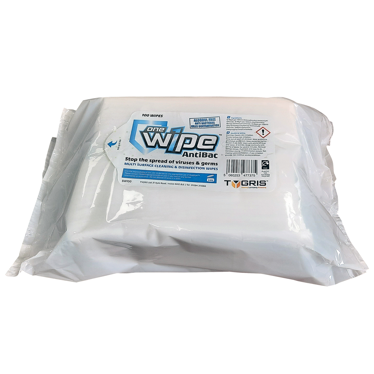 Tygris One Wipes ANTIBAC 100 Wipes Temp Prod SW100